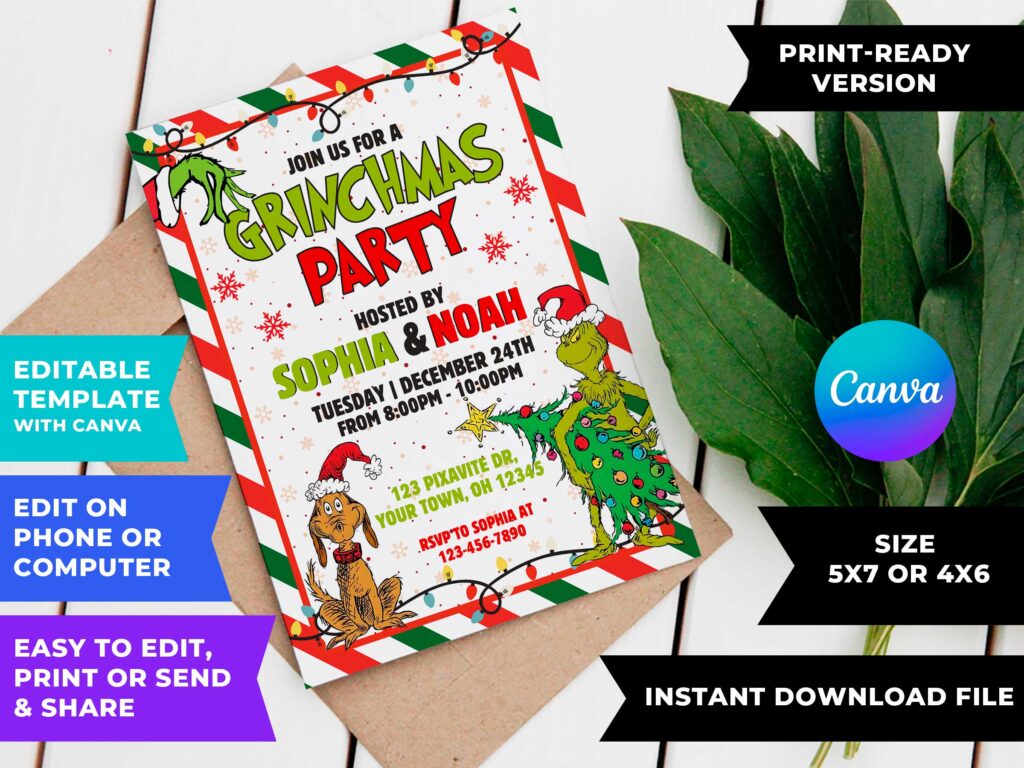 Editable The Grinch Christmas Party Invitation Template | Fantastic Invite