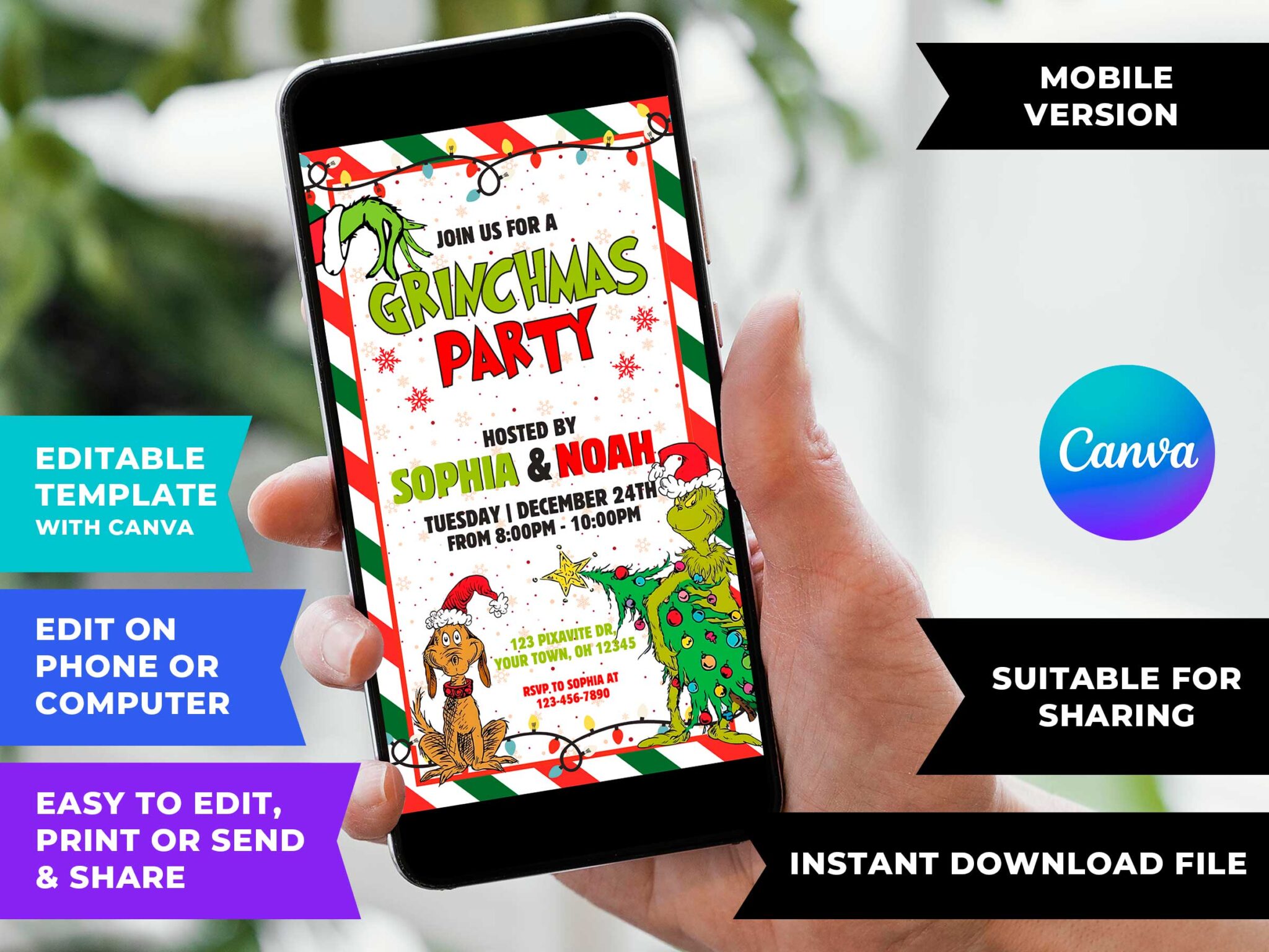Editable The Grinch Christmas Party Invitation Template | Fantastic Invite