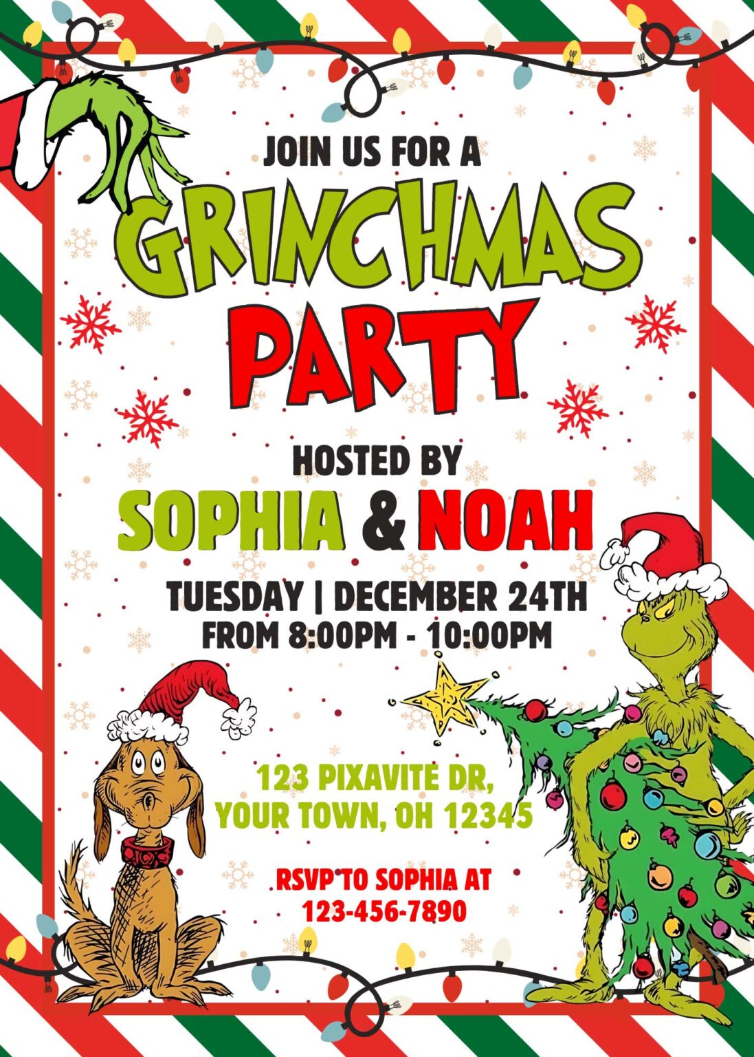 Editable The Grinch Christmas Party Invitation Template | Fantastic Invite
