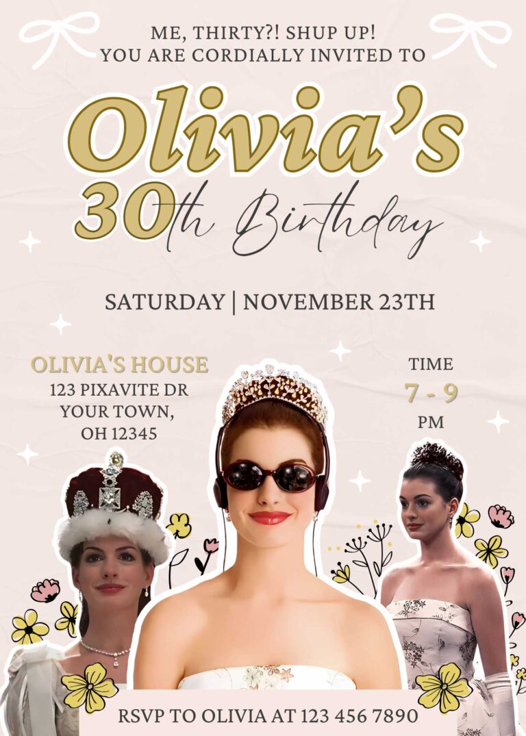 Editable The Princess Diaries Birthday Invitation Template | Sweet Invite