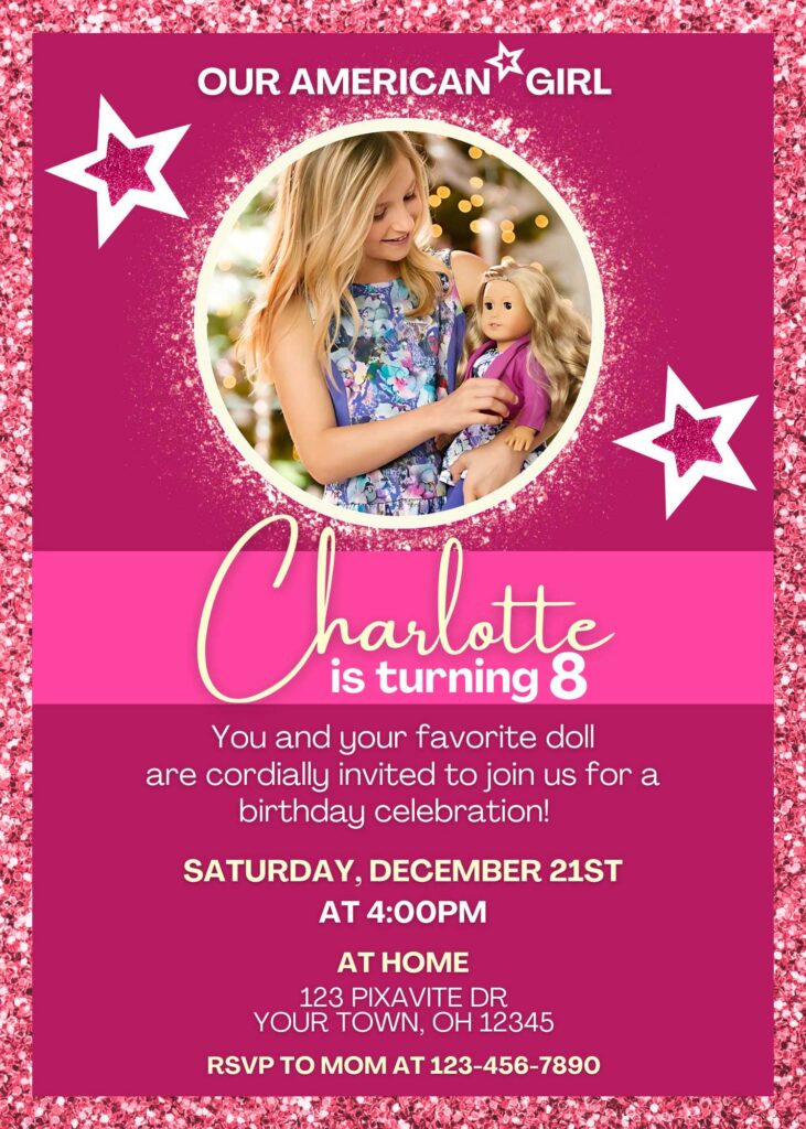 Editable American Girl Birthday Invitation Template | Sweet Invite