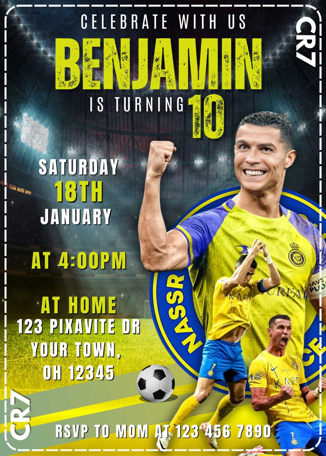 Editable Cristiano Ronaldo Al-Nassr Birthday Invitation Template ...