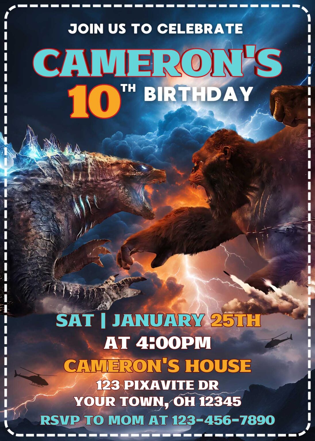 Editable Godzilla vs Kong Birthday Invitation Template | Terrific Invite
