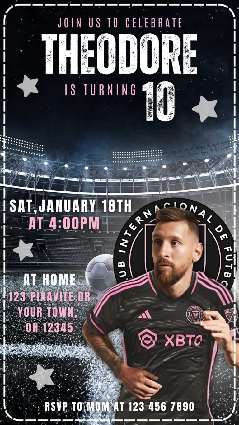 Editable Messi Inter Miami Birthday Invitation Template | Fantastic Invite