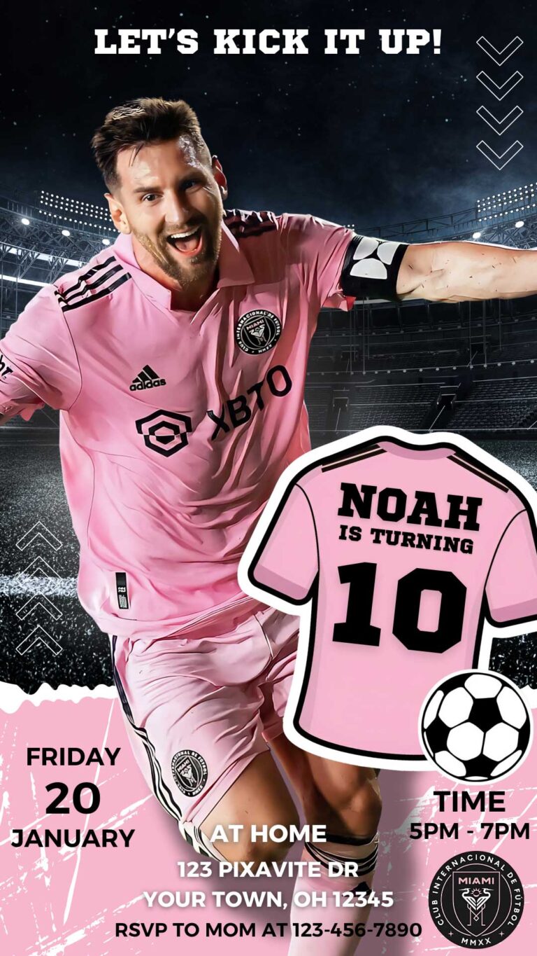 Editable Messi Inter Miami Birthday Invite Template | Terrific Invite