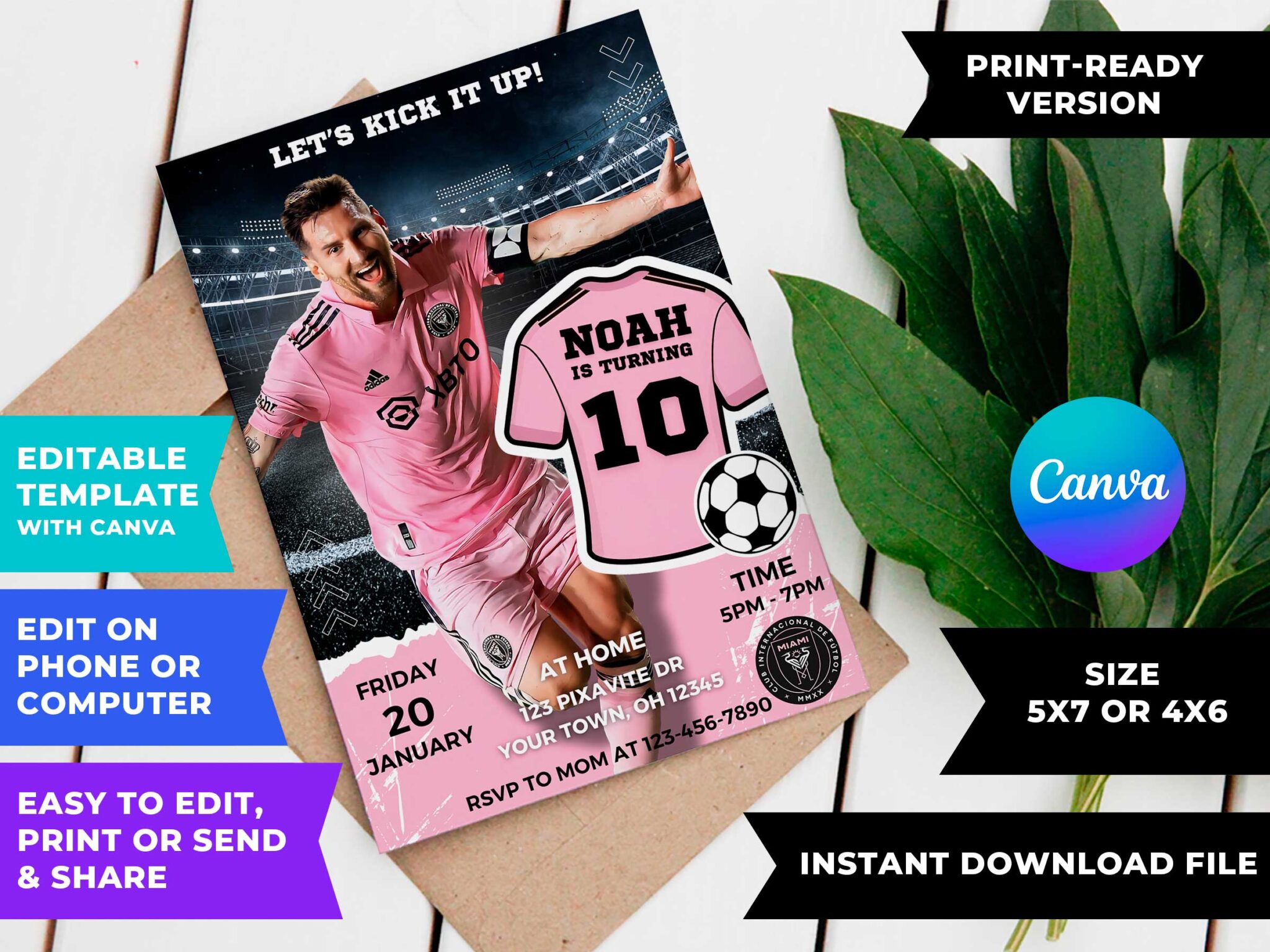 Editable Messi Inter Miami Birthday Invite Template | Terrific Invite