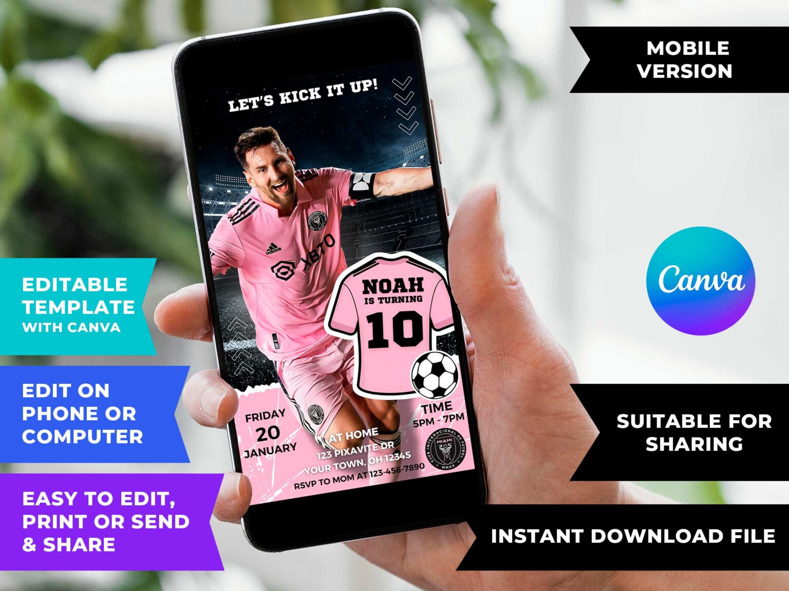 Editable Messi Inter Miami Birthday Invite Template | Terrific Invite