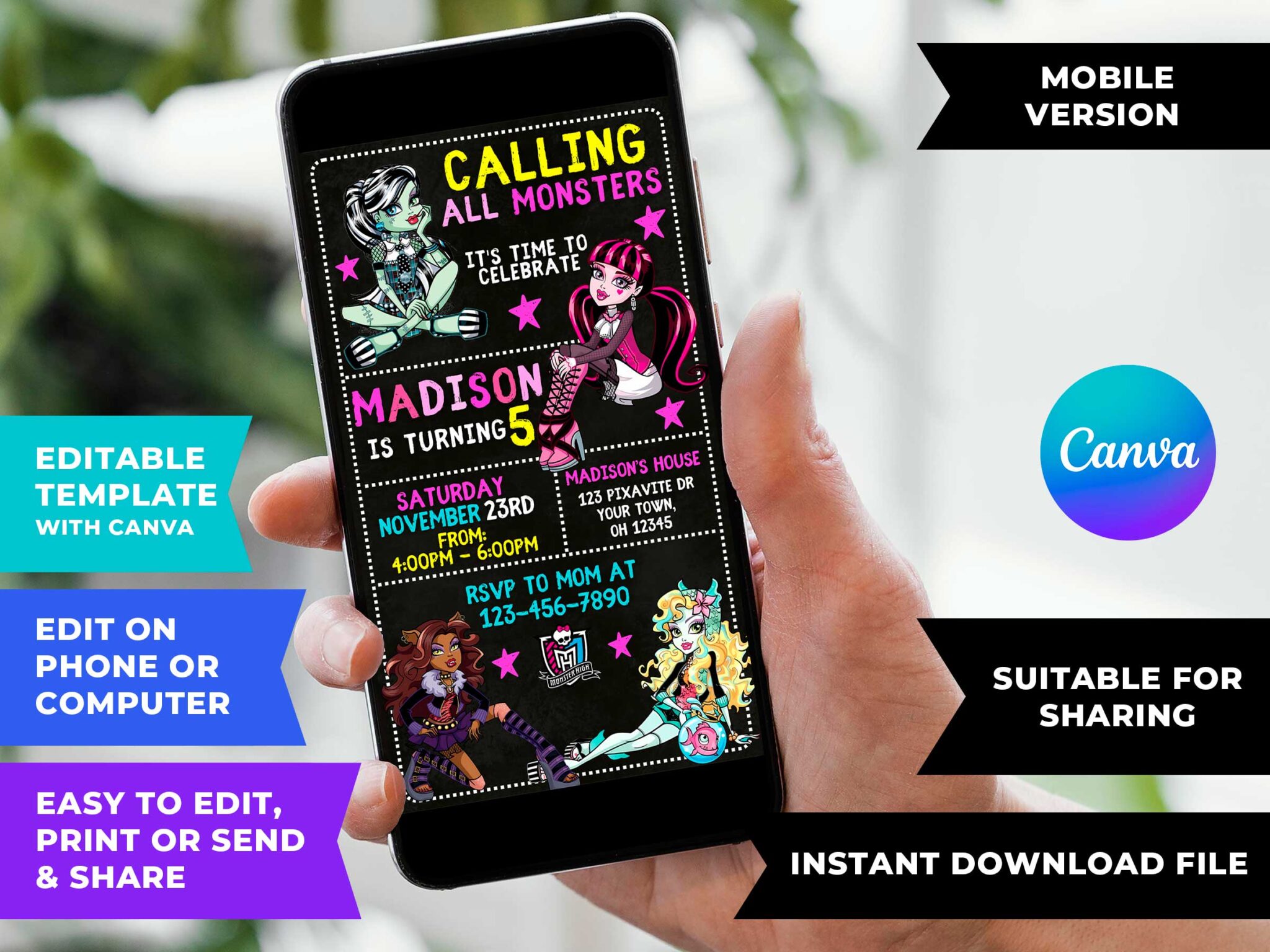 Editable Monster High Birthday Invitation Template | Lovely Invite