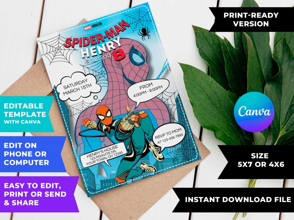 Editable Your Friendly Neighborhood Spider-Man Birthday Invitation ...