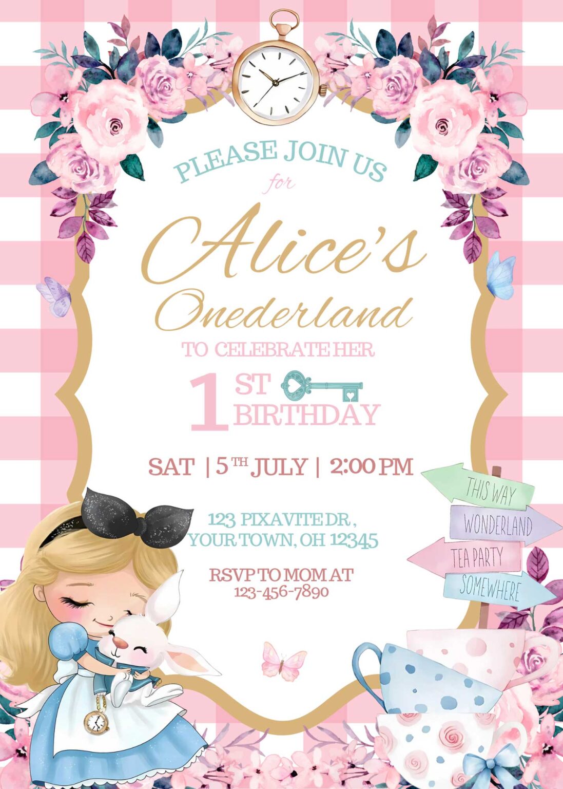Editable Alice In Wonderland Birthday Invitation Template | Cute Invite