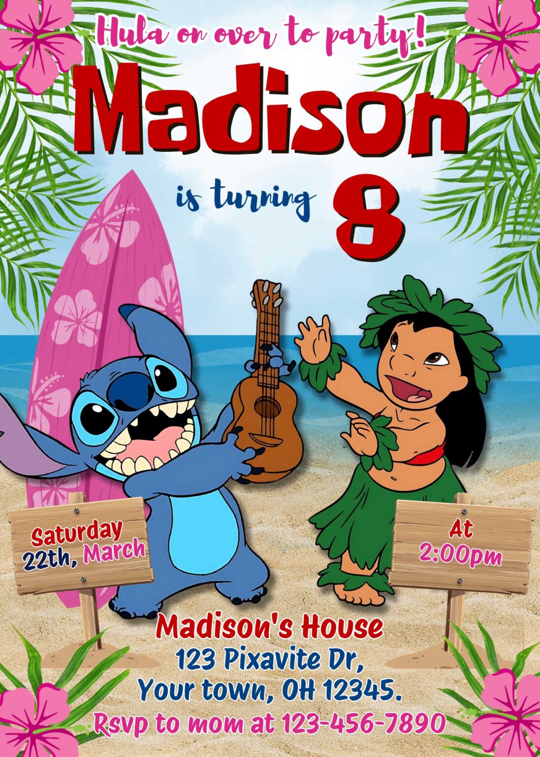 Editable Lilo and Stitch Birthday Invitation Template | Lovely Invite