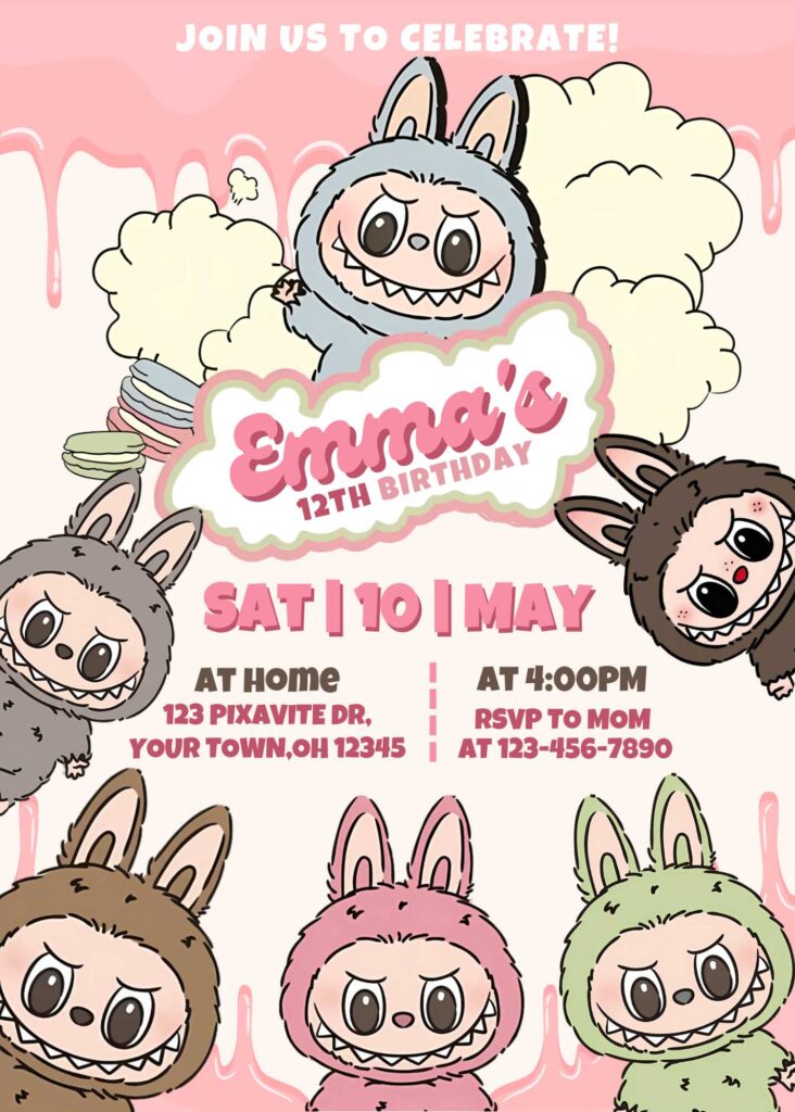 Editable Labubu Birthday Invitation Template | Sweet Invite