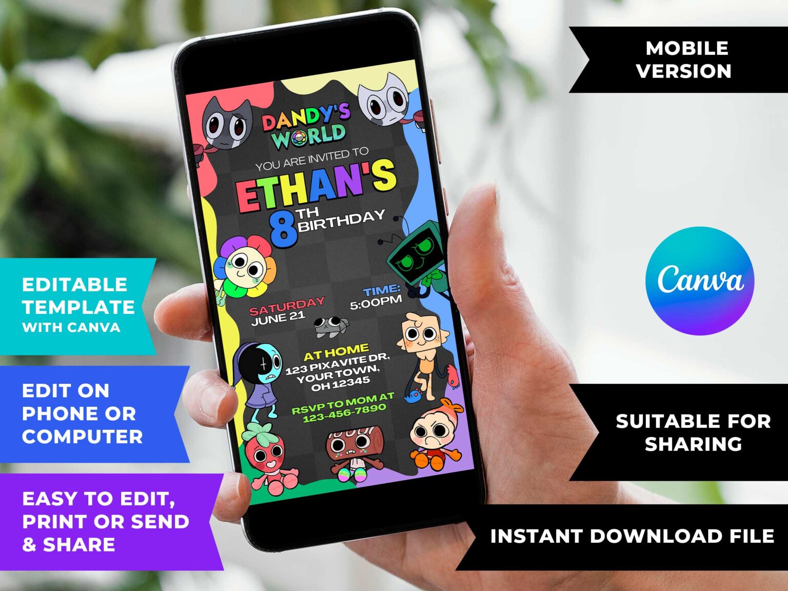 Editable Dandy's World Birthday Invitation Template | Terrific Invite