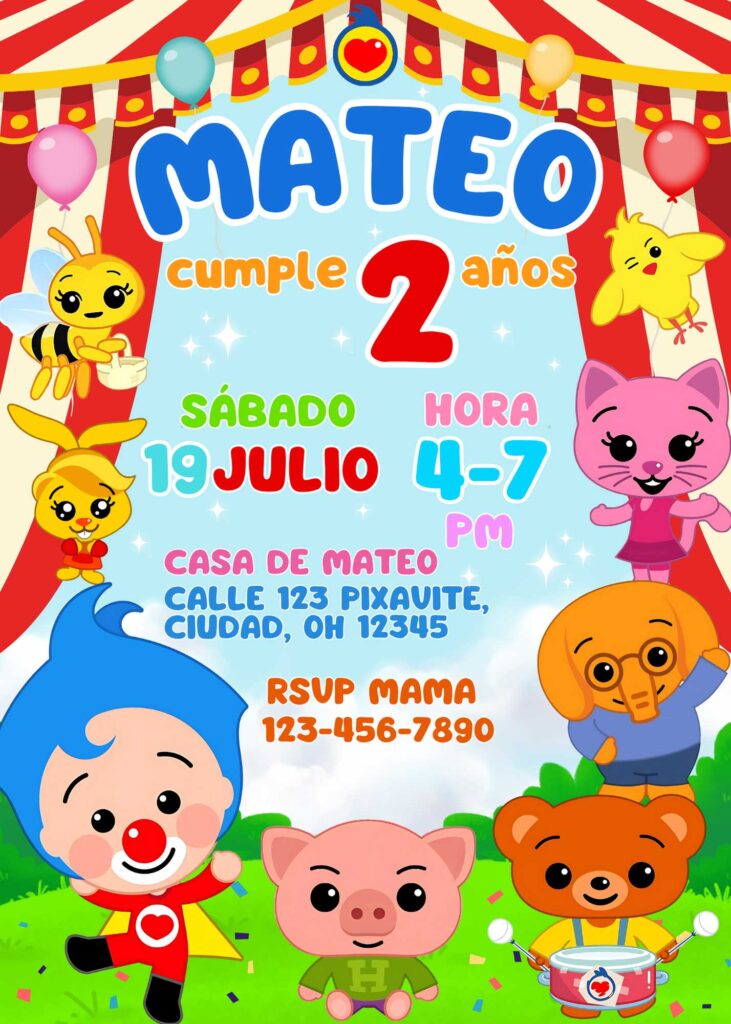Plantilla Invitacion de Plim Plim de Cumpleaños Editable | Adorable ...